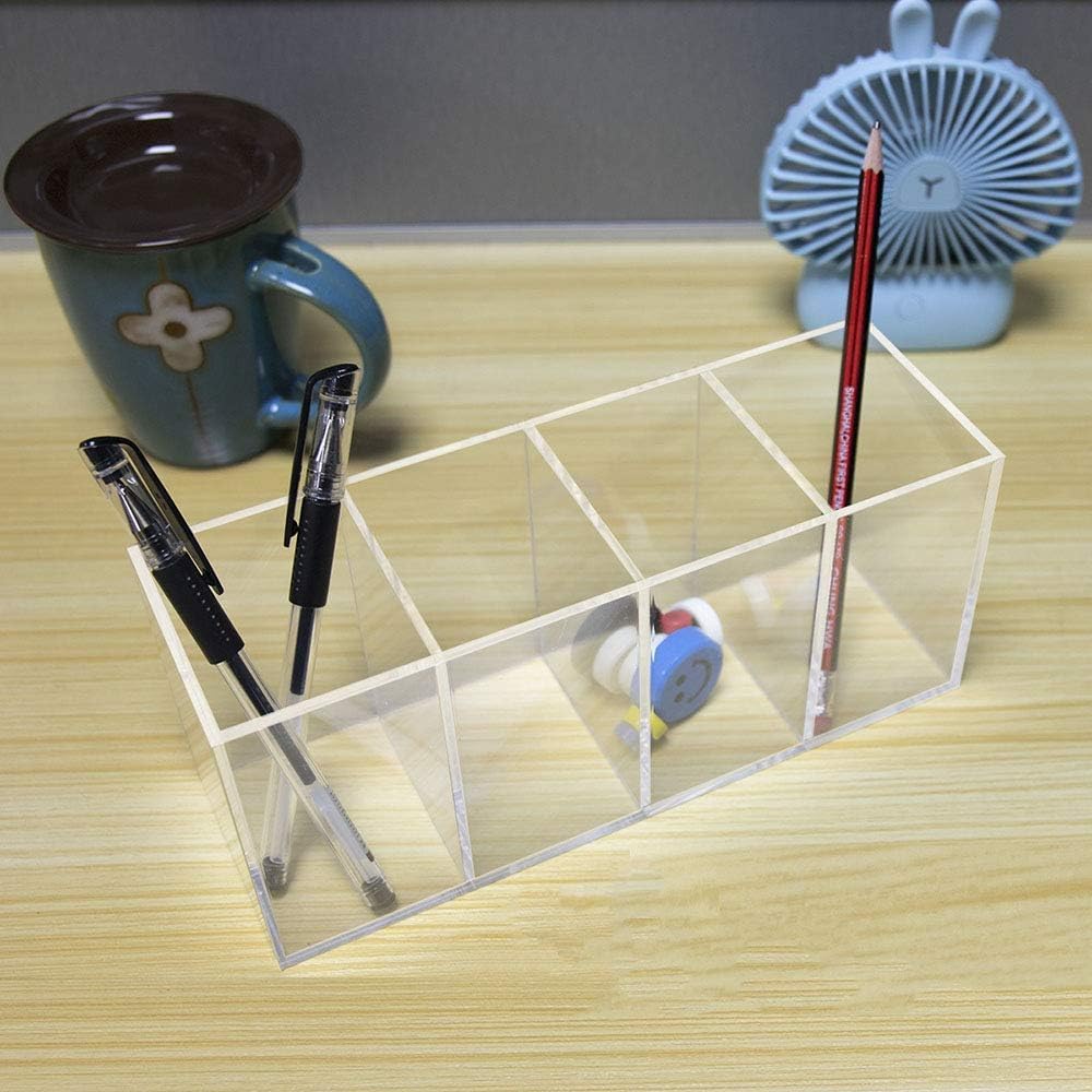 Clear Acrylic Pen Holder 4 Compartments, Pencil Organizer Cup for ...