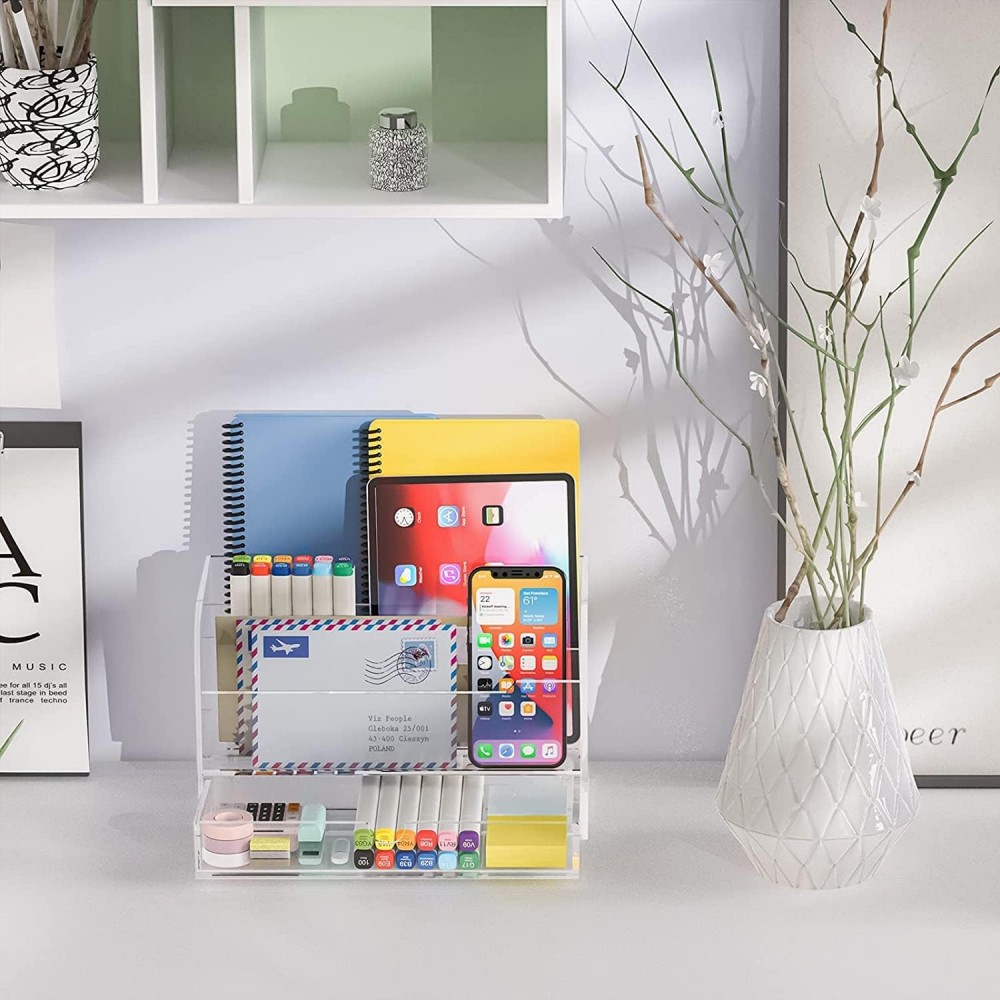 Clear Acrylic Desk Organizers, File Organizer, Mail Sorter Tray Holder ...